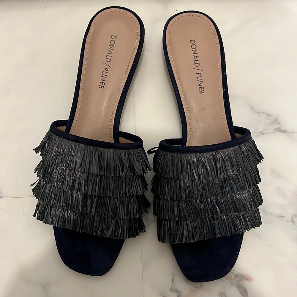 Donald Pliner Blue Raffia Straw Slides/Sandals - Gem
